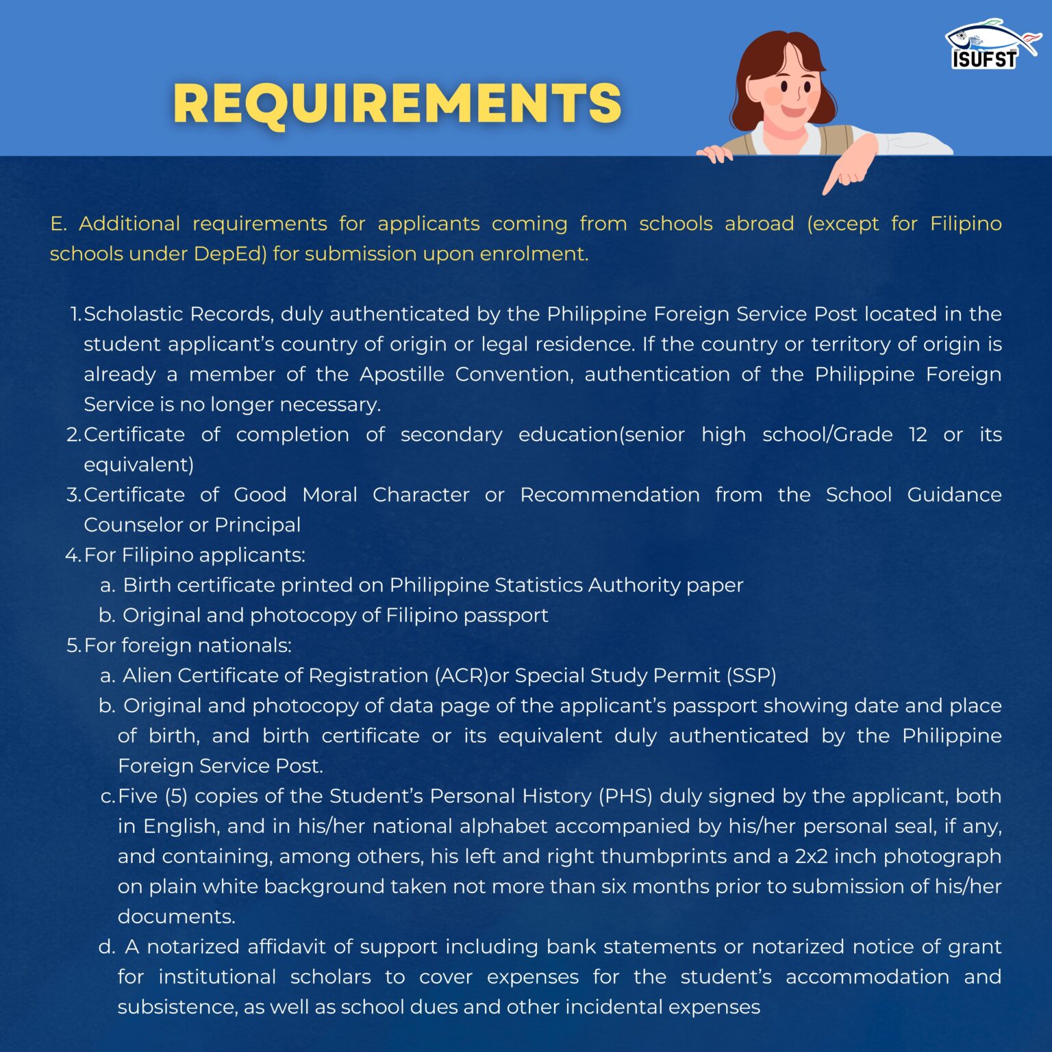 Admission Requirements – ISUFST